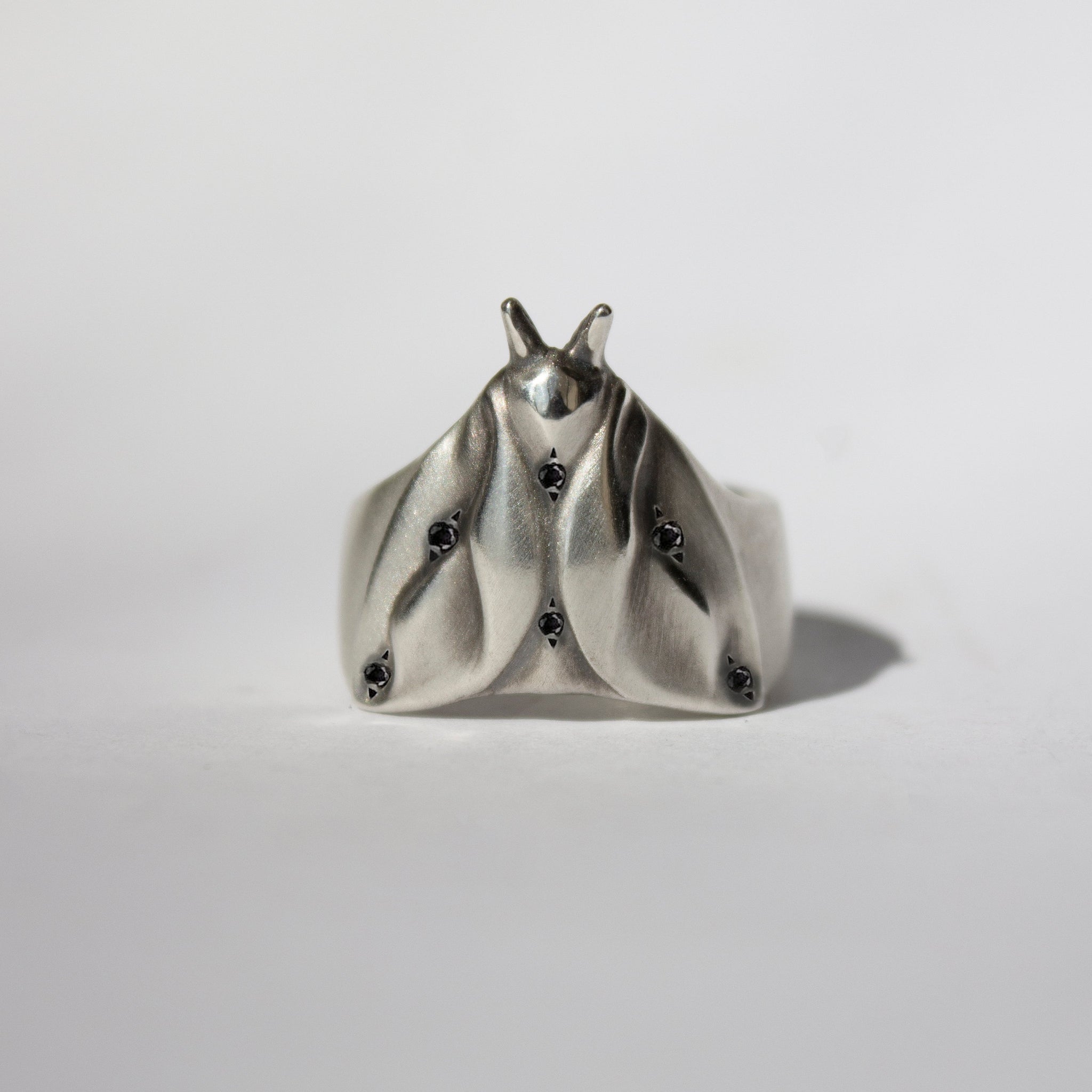 Moth Ring with Black Diamonds