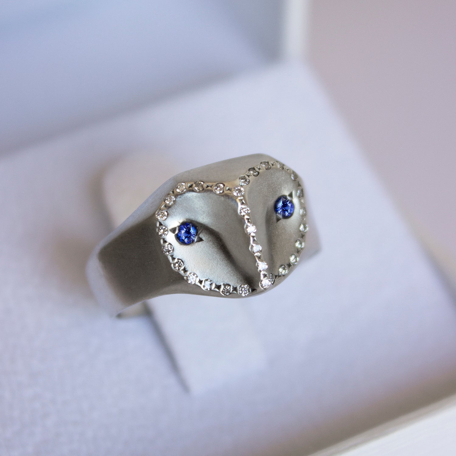 Majestic Owl Ring with Sapphires & Diamonds