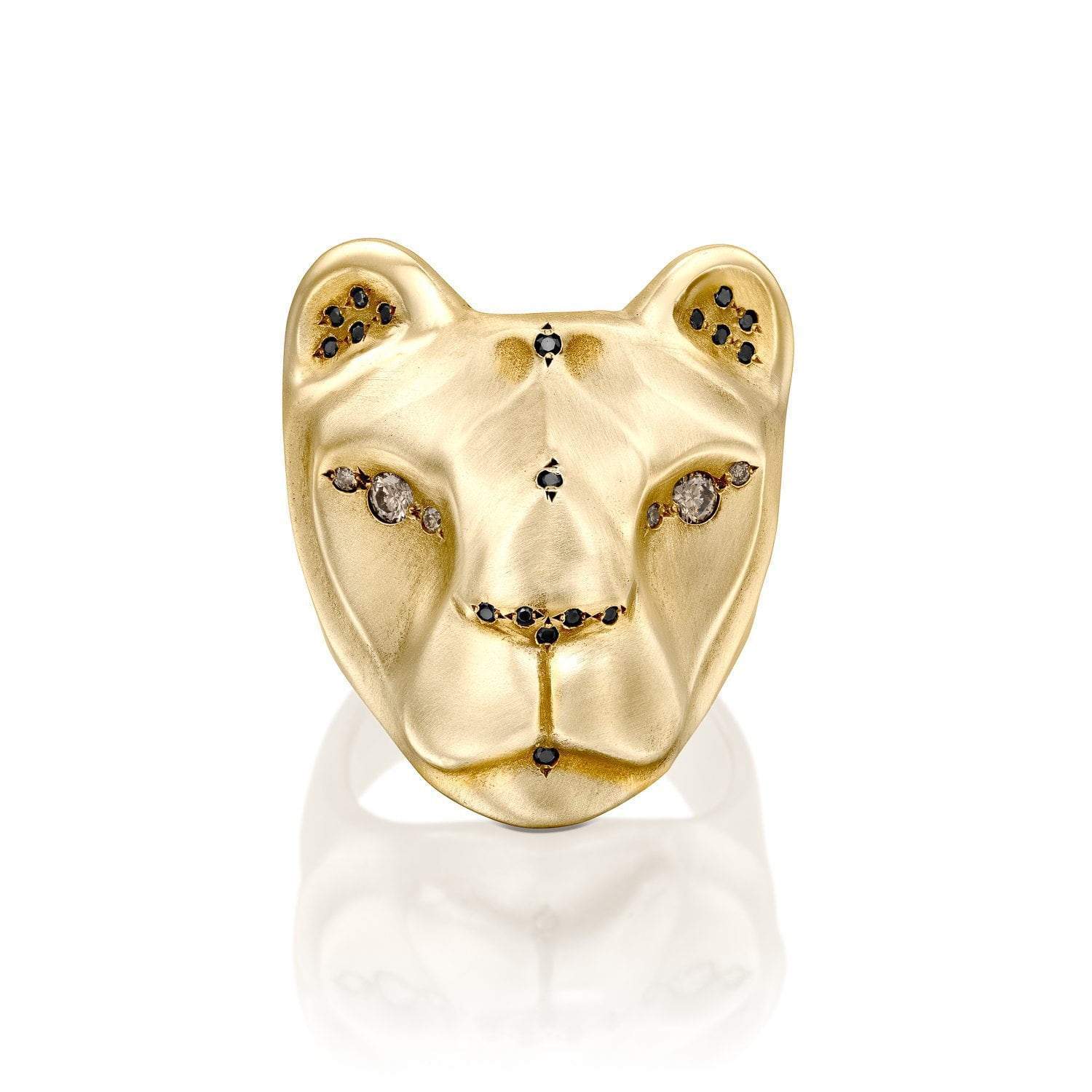 14K gold Lioness Ring, with Majestic Black & Champagne Diamonds