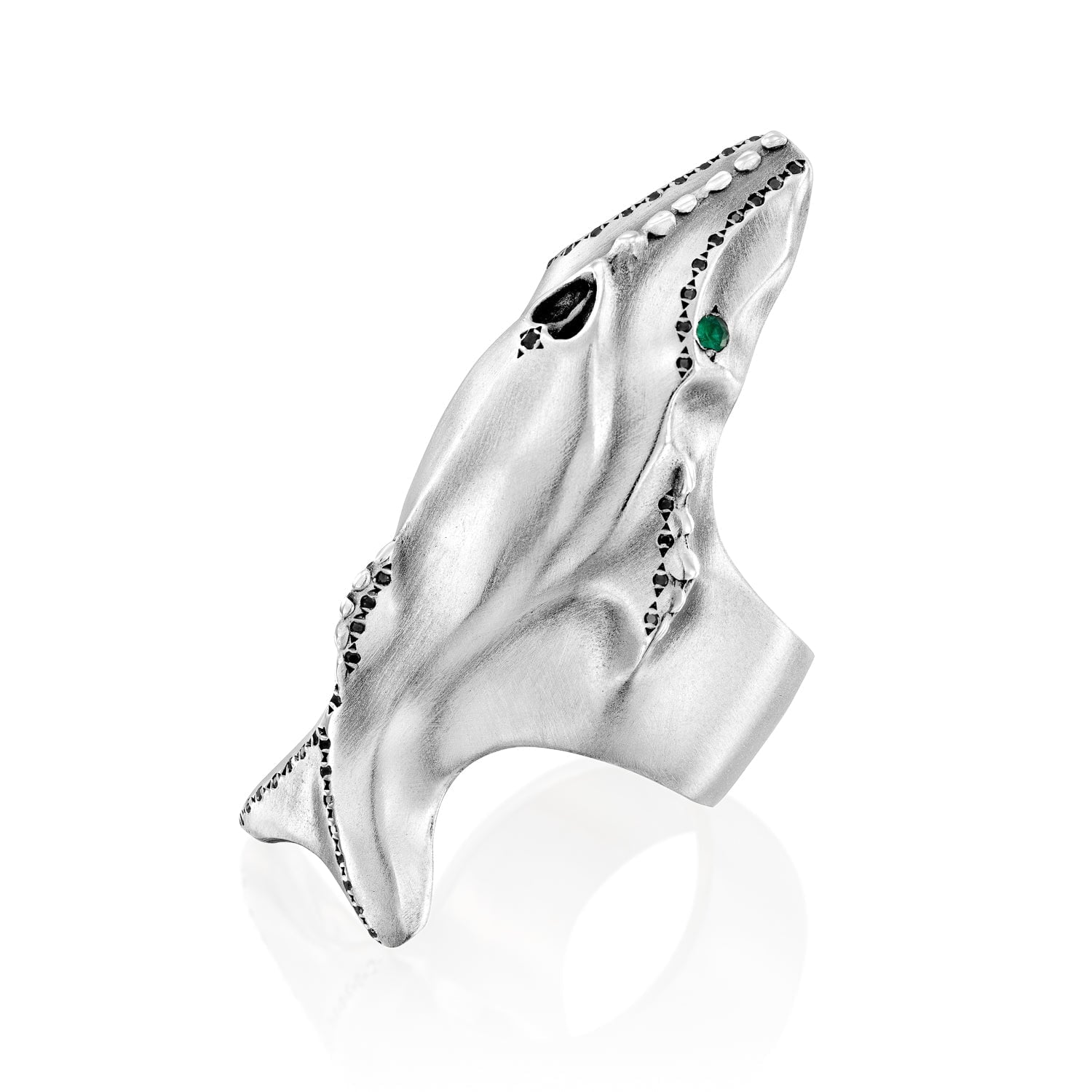 Baroque Whale Ring with Green and Black setting