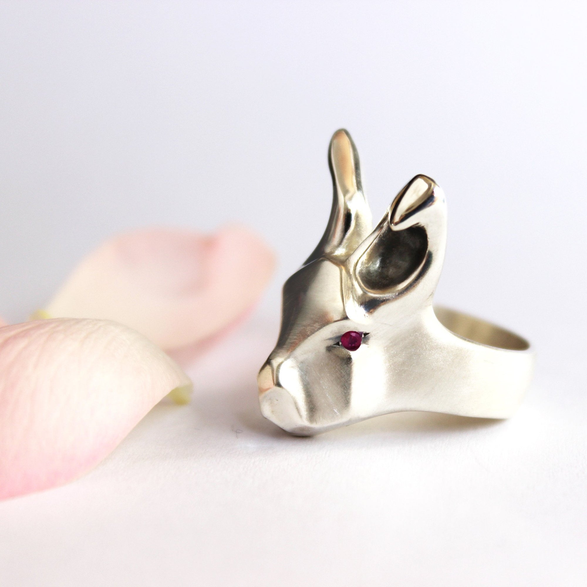 White Rabbit Ring with Ruby Eyes